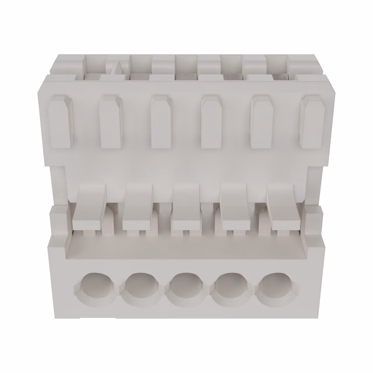 Appli-Mate RAST 2.5 Female Connector, 2.50mm Pitch, 5 Circuits, All Position Keys, Open Endwalls, Polarizing Rib Between Circuits 1 & 2 for sale