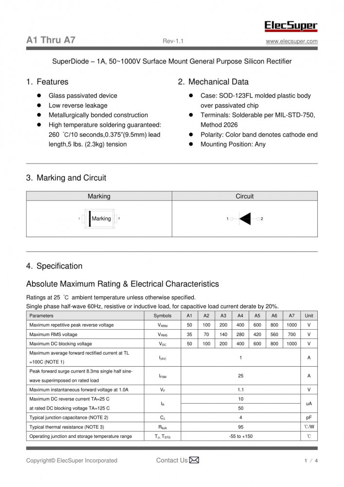 ElecSuper A7 datasheet page 1