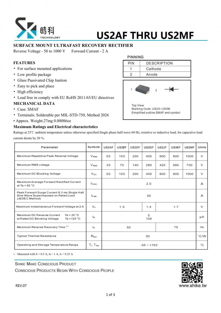 US2AF datasheet page 1
