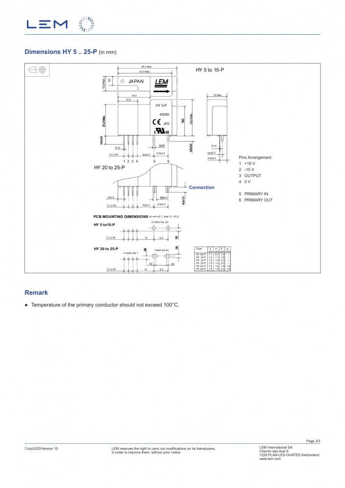 LEM HY 12-P technical document page 3