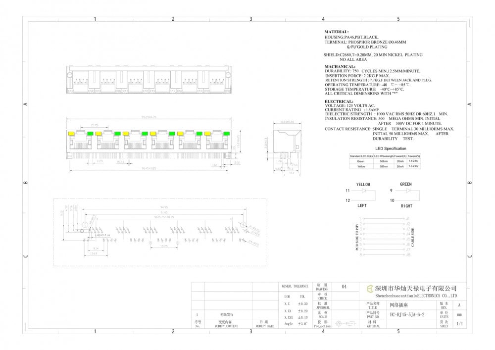 HCTL HC-RJ45-5JA-6-2 technical drawing