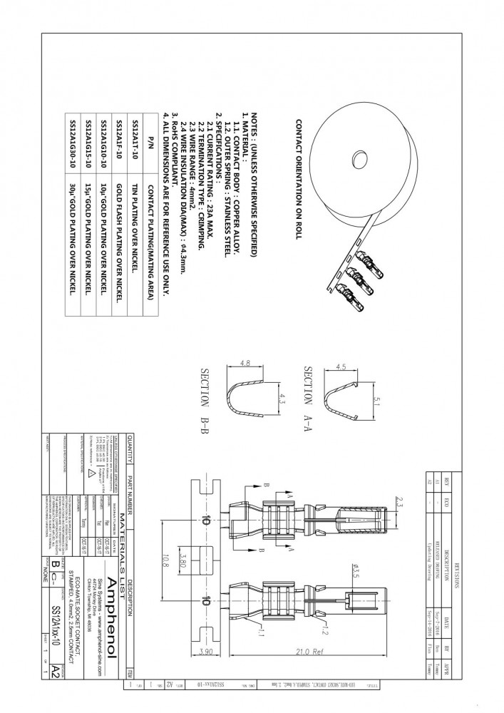Amphenol SS12A1G10-10 technical drawing