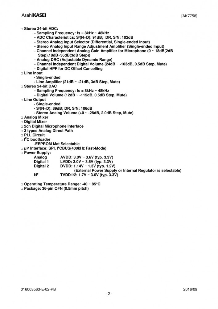 AK7758 technical document page 2