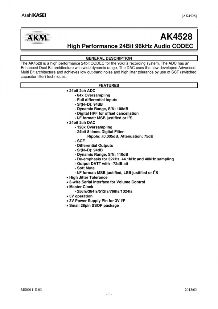 AK4528VM datasheet page 1