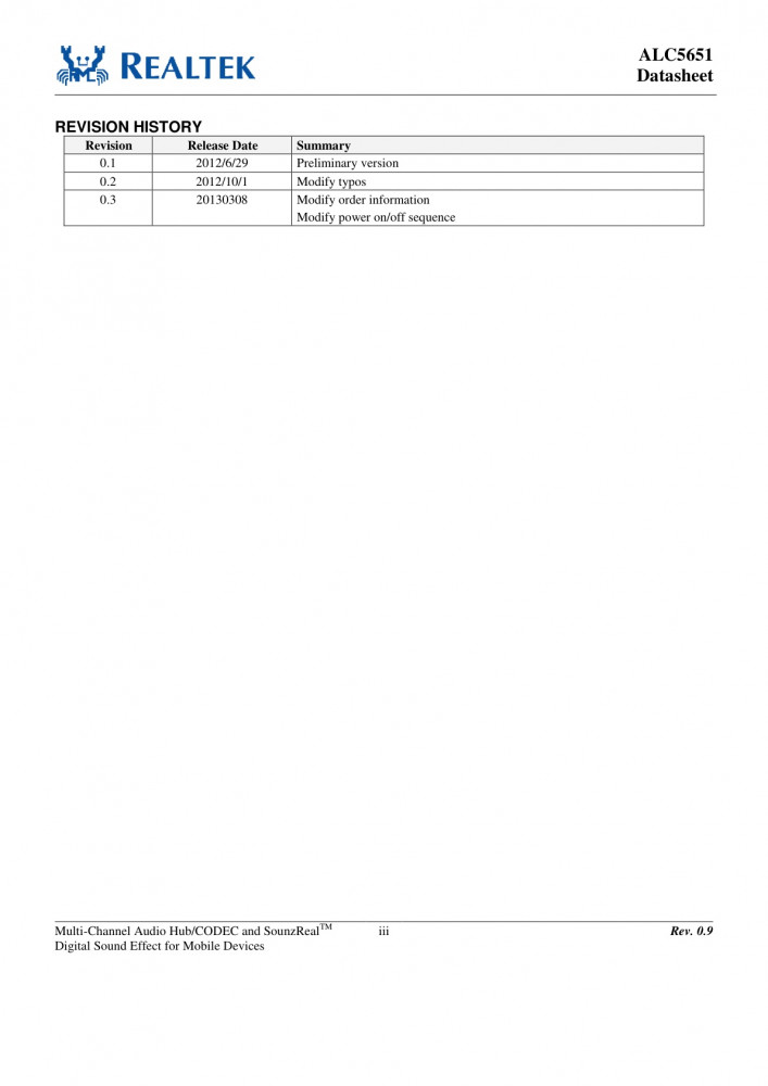 ALC5651 datasheet page 3