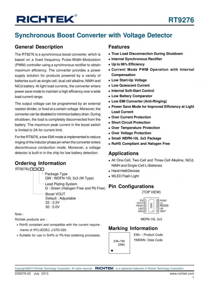 RT9276GQW datasheet page 1