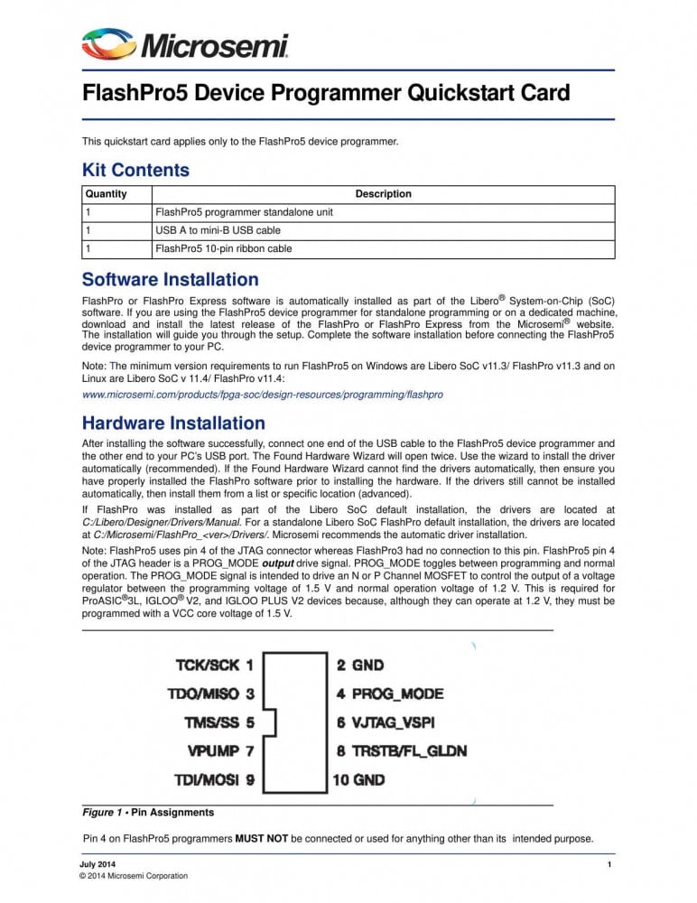 FlashPro5 quickstart card page 1