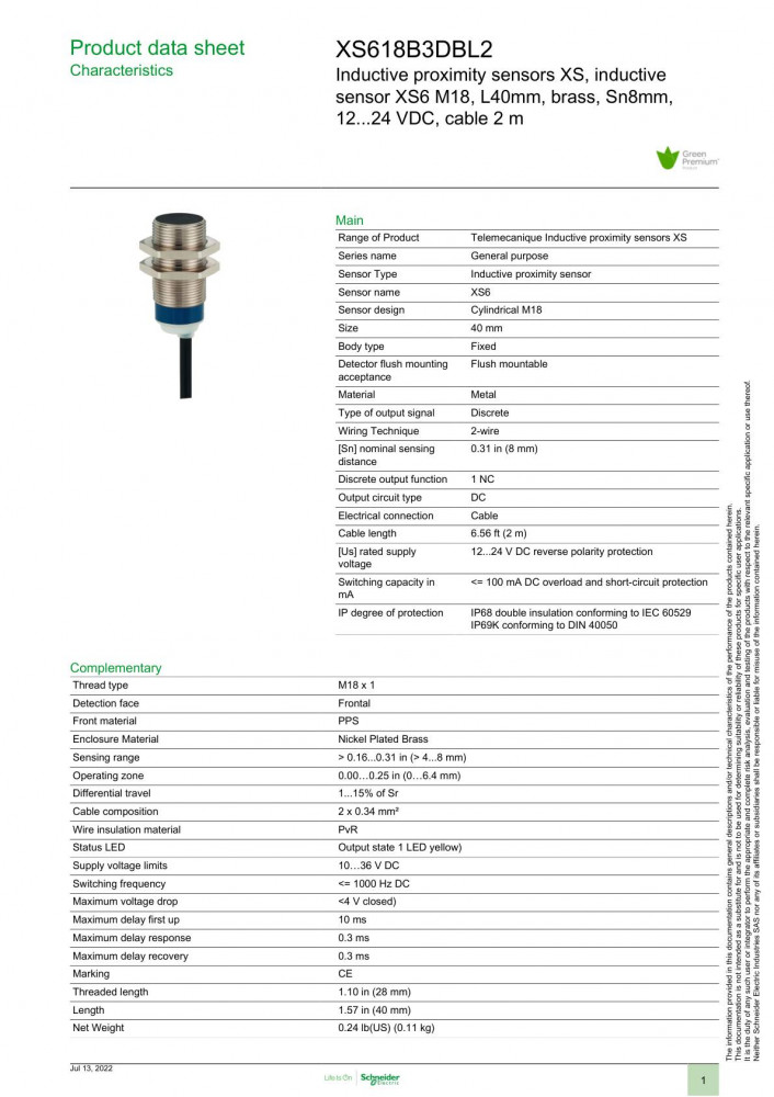 XS618B3DBL2 technical document page 1