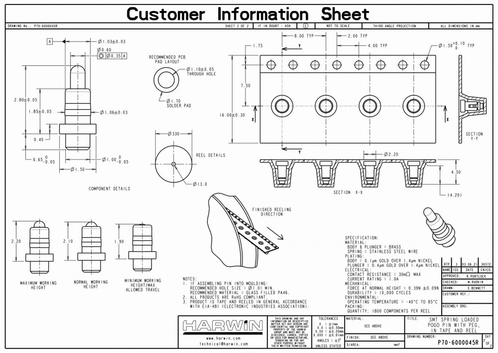 Harwin P70-6000045R technical document preview