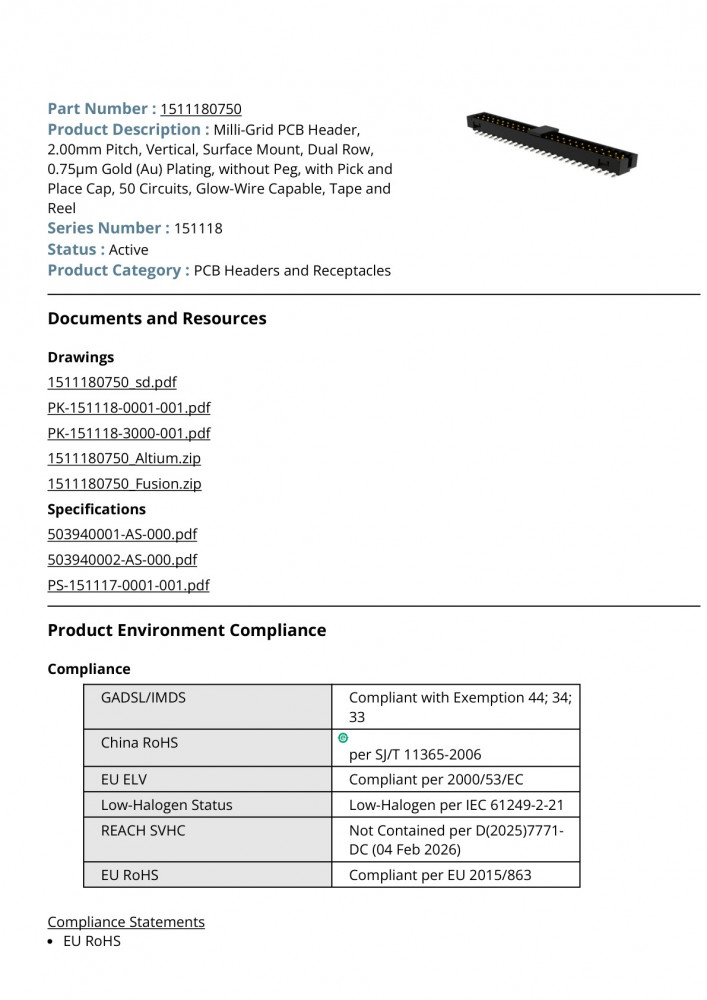 MOLEX Milli-Grid specification page 1