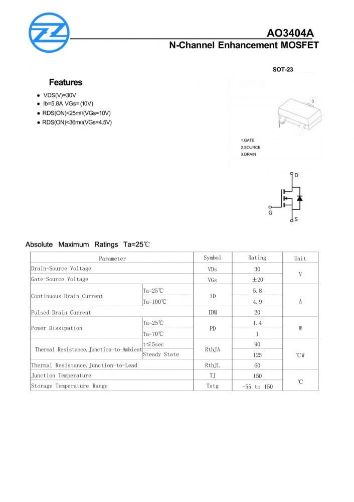 AO3404A datasheet page 1