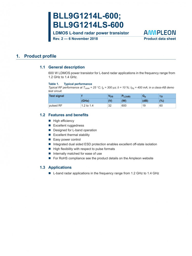 BLL9G1214L-600 datasheet page 1