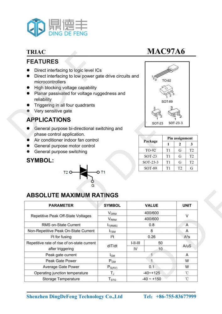 MAC97A6 datasheet page 1