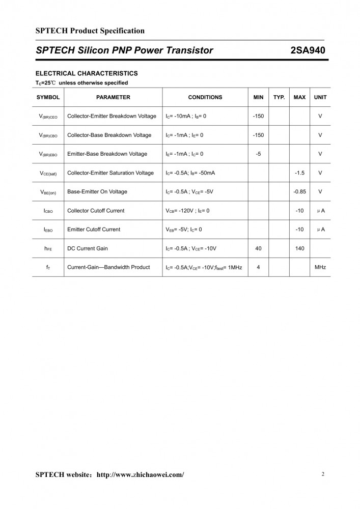 2SA940 SPTECH datasheet page 2