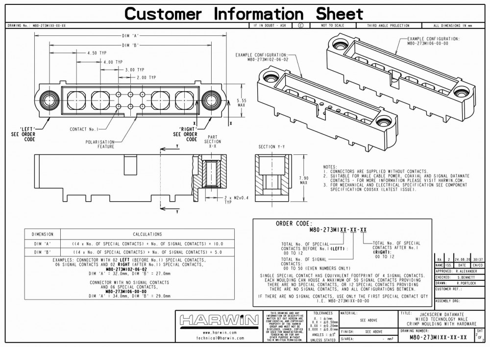 Harwin M80-273M1XX-XX-XX dimensional drawing