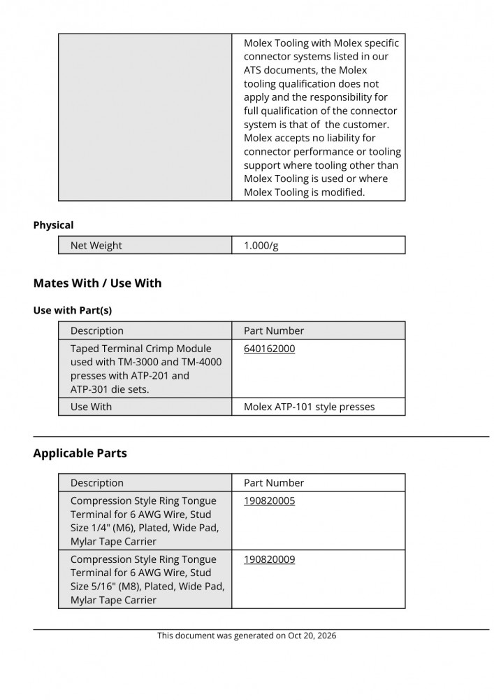 MOLEX 190270157 technical document image, page 3