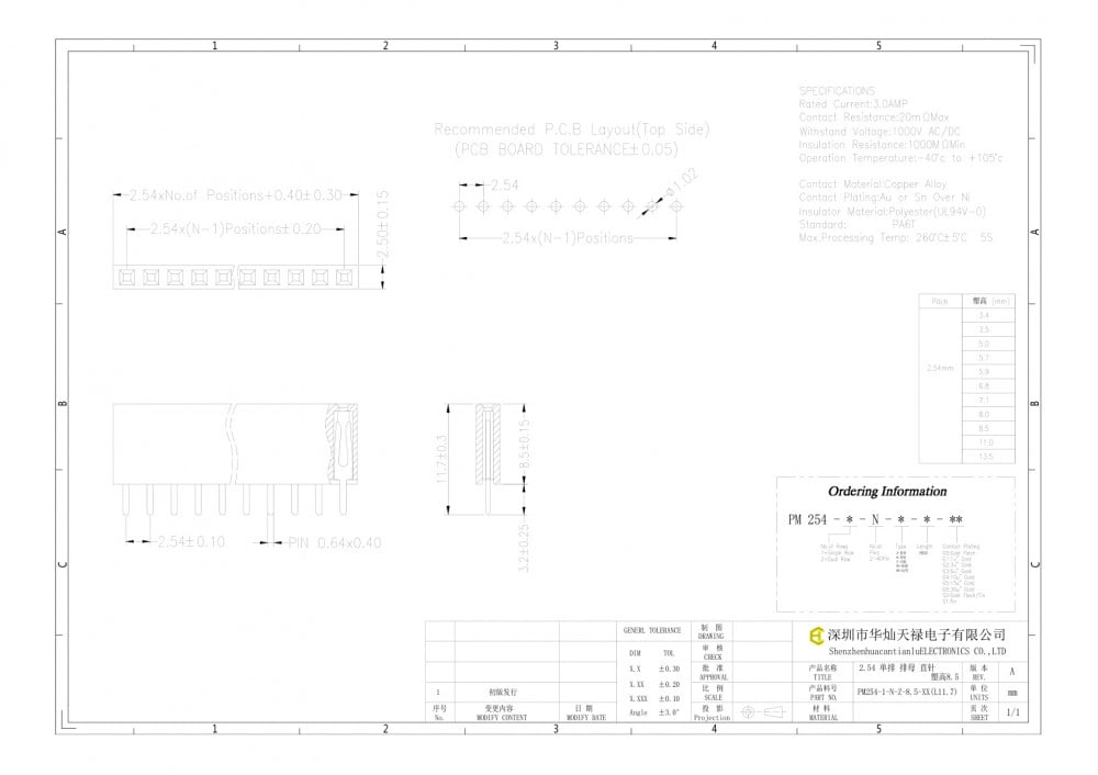 HCTL PM254 connector technical drawing preview