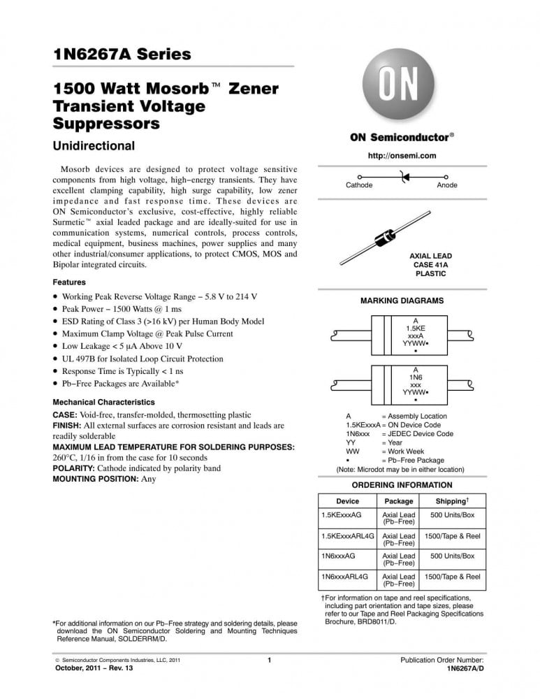 1.5KE33ARL4G datasheet page 1