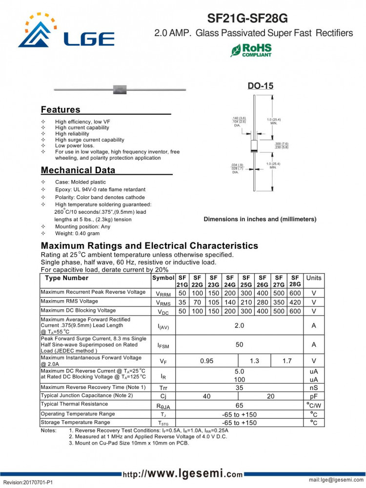 LGE SF28G datasheet page 1