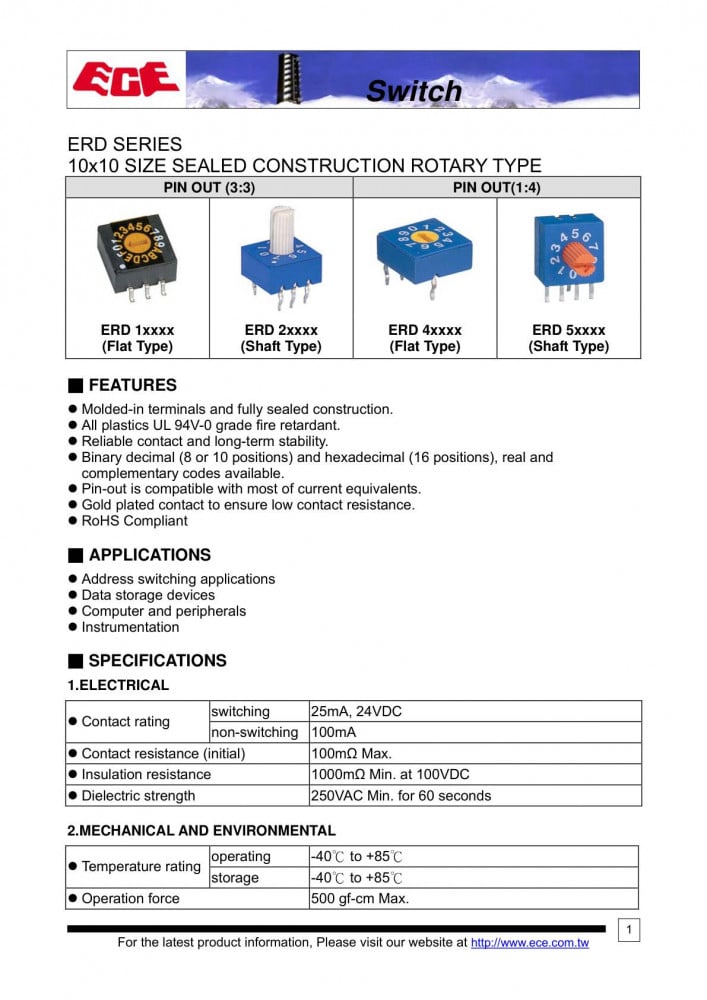 ECE ERD series datasheet page 1