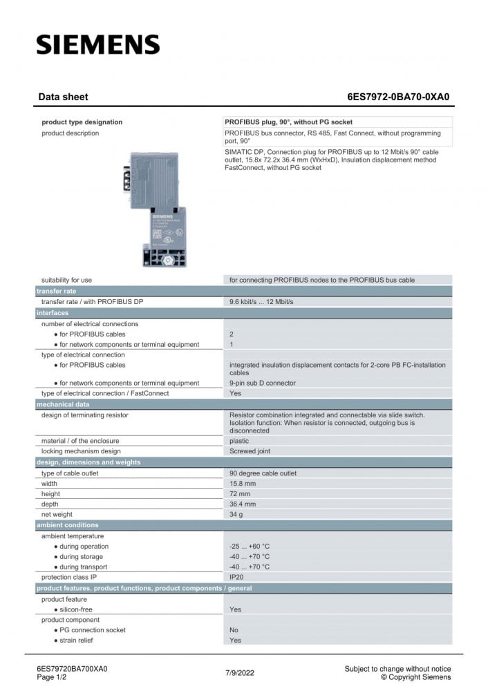 SIEMENS 6ES79720BA700XA0 datasheet page 1