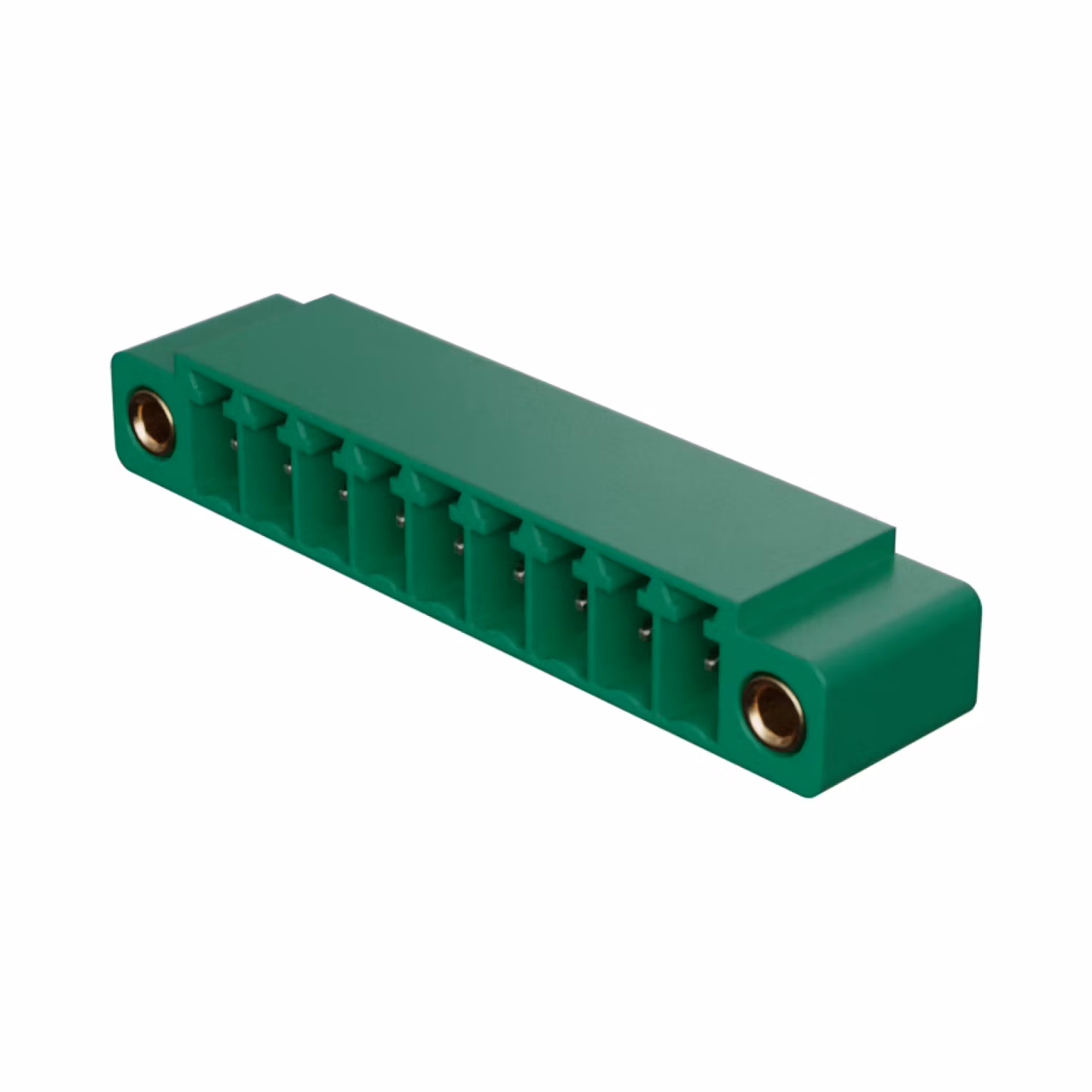 3.50mm Pitch Eurostyle Right-Angle PCB Header, with Threaded Retention Inserts, Green Housing, 9 Circuits for sale