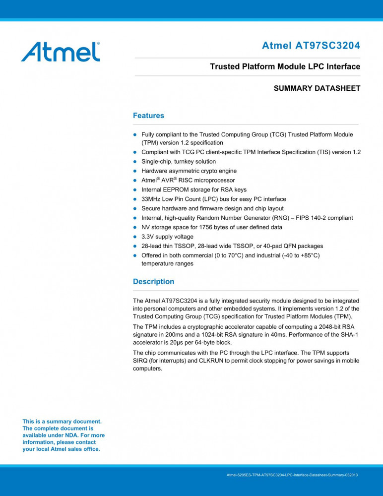 AT97SC3204 technical document page 1