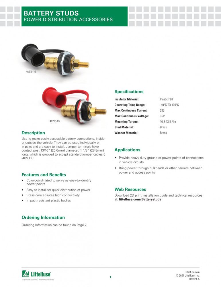 Littelfuse battery studs technical document page 1