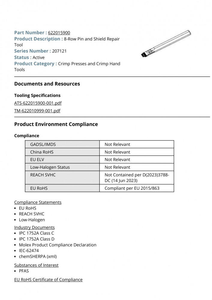 Molex 622015900 document page 1