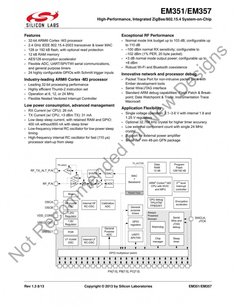 EM357 datasheet page 1