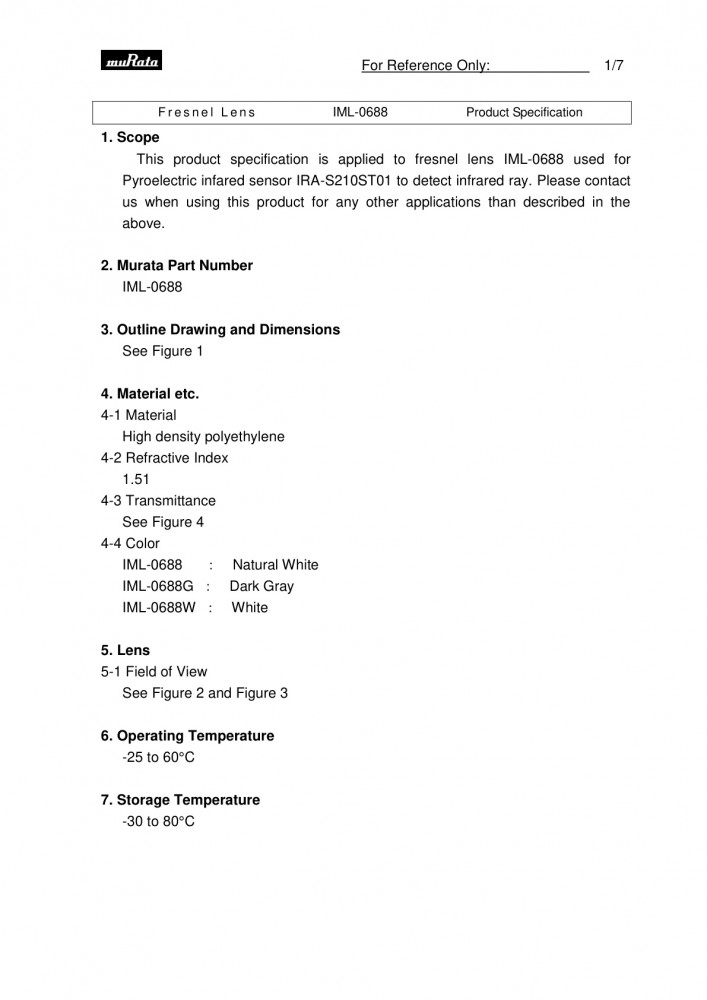 IML-0688 product specification, page 1
