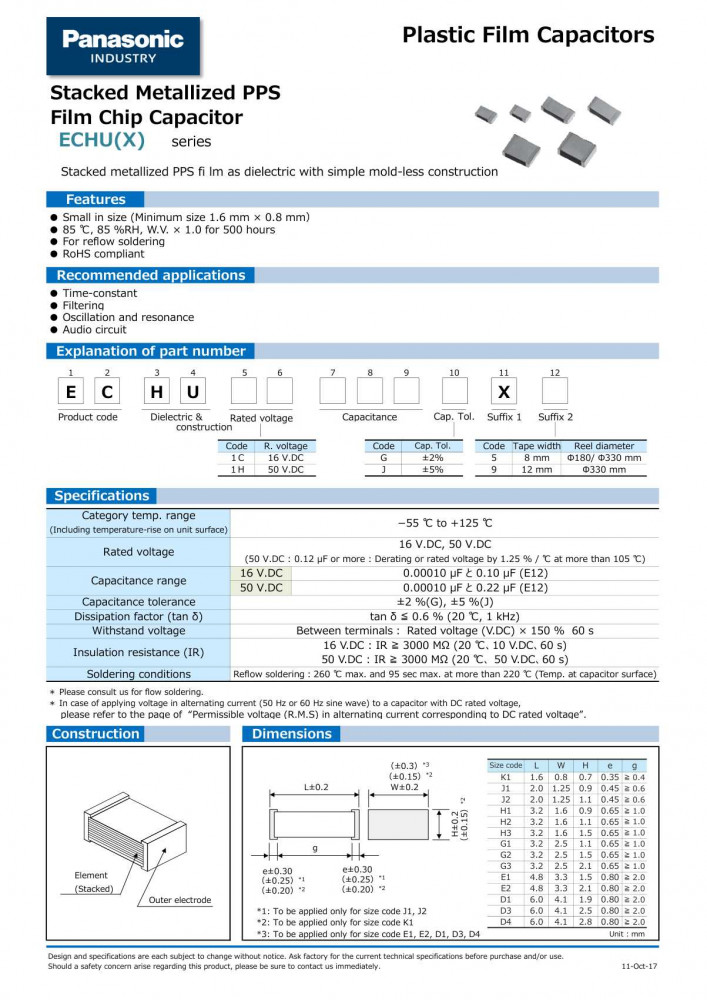 Panasonic ECHU series datasheet page 1