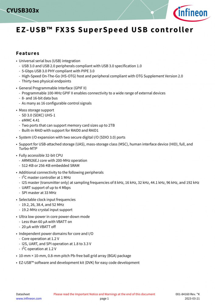 CYUSB3035-BZXC datasheet page 1