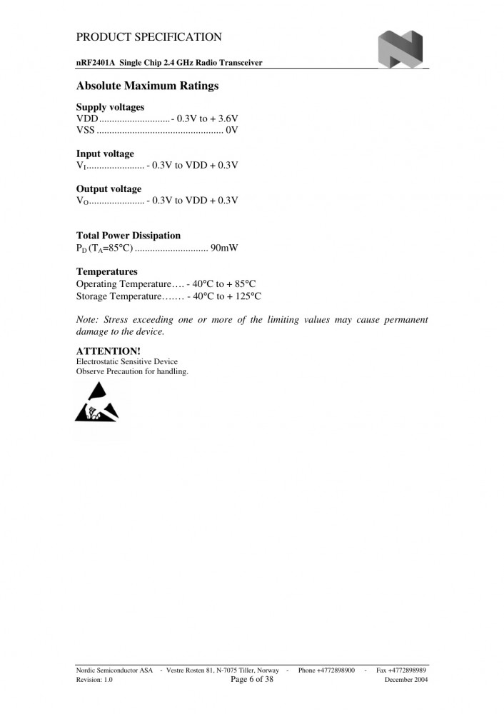 NRF2401AG datasheet page 6