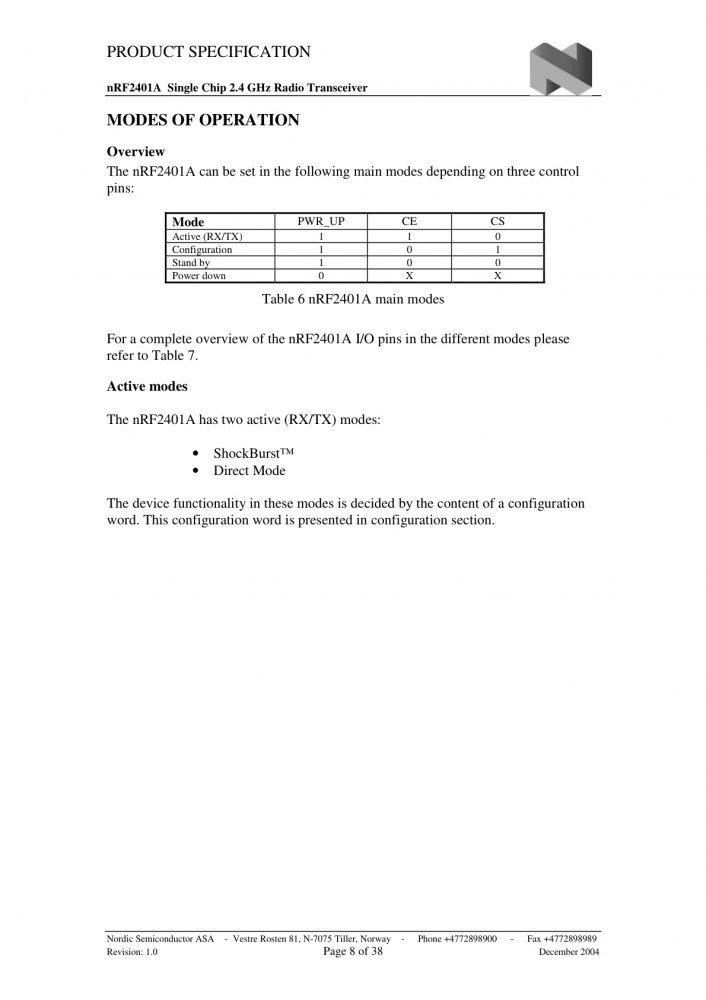 NRF2401AG datasheet page 8