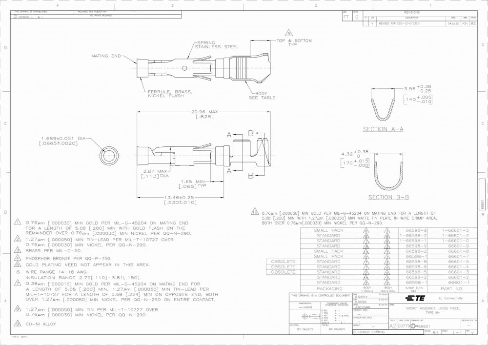 TE Connectivity 66601-1 controlled drawing