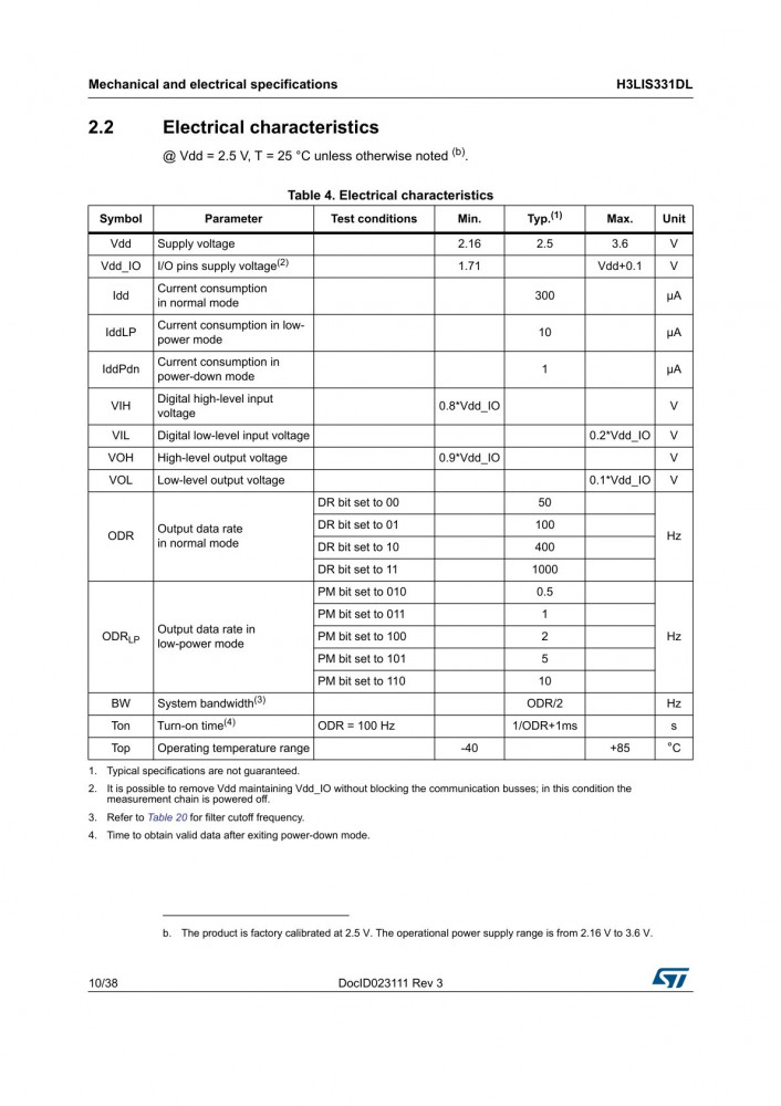 H3LIS331DL document page 10