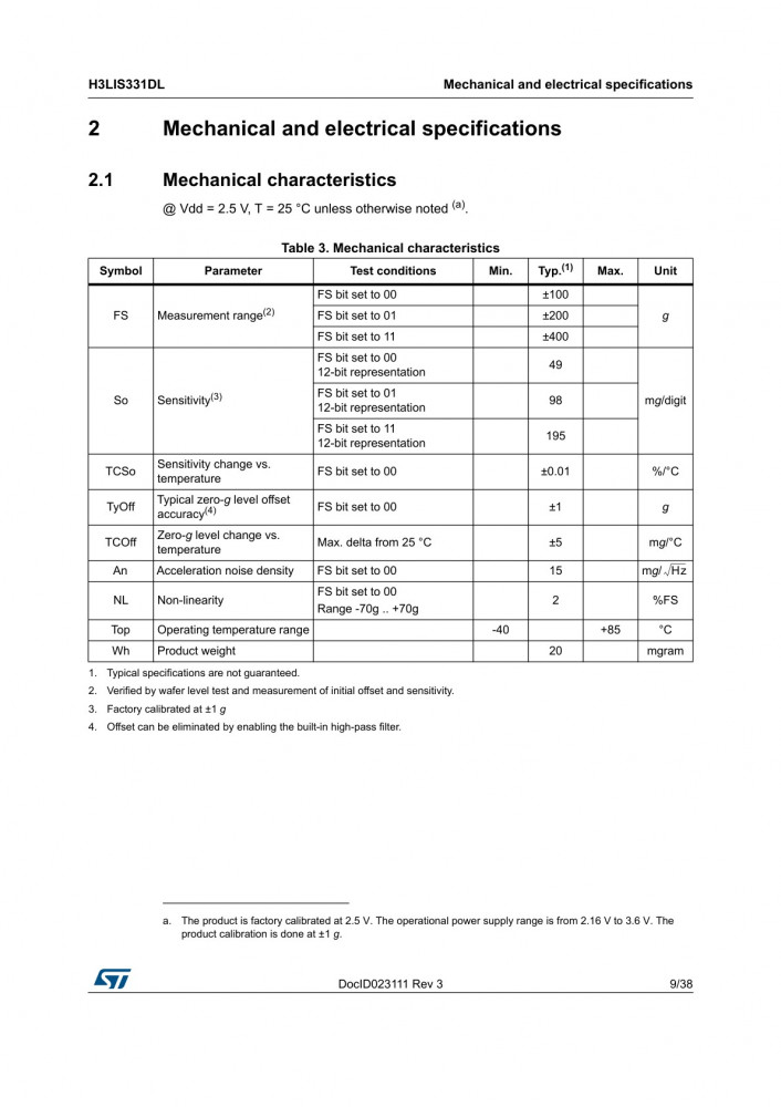 H3LIS331DL document page 9
