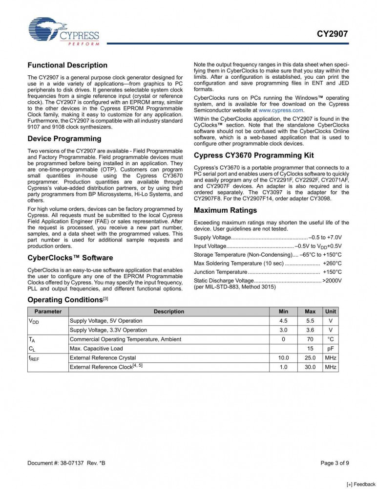 CY2907 datasheet page 3