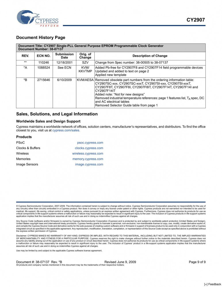 CY2907 datasheet page 9
