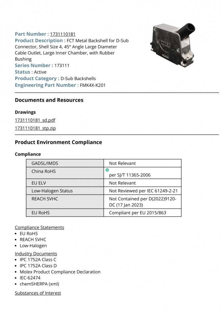 MOLEX 1731110181 technical document page 1
