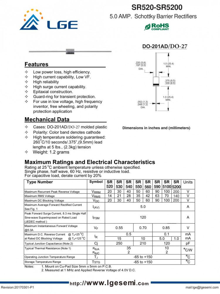 LGE SR5200 datasheet page 1