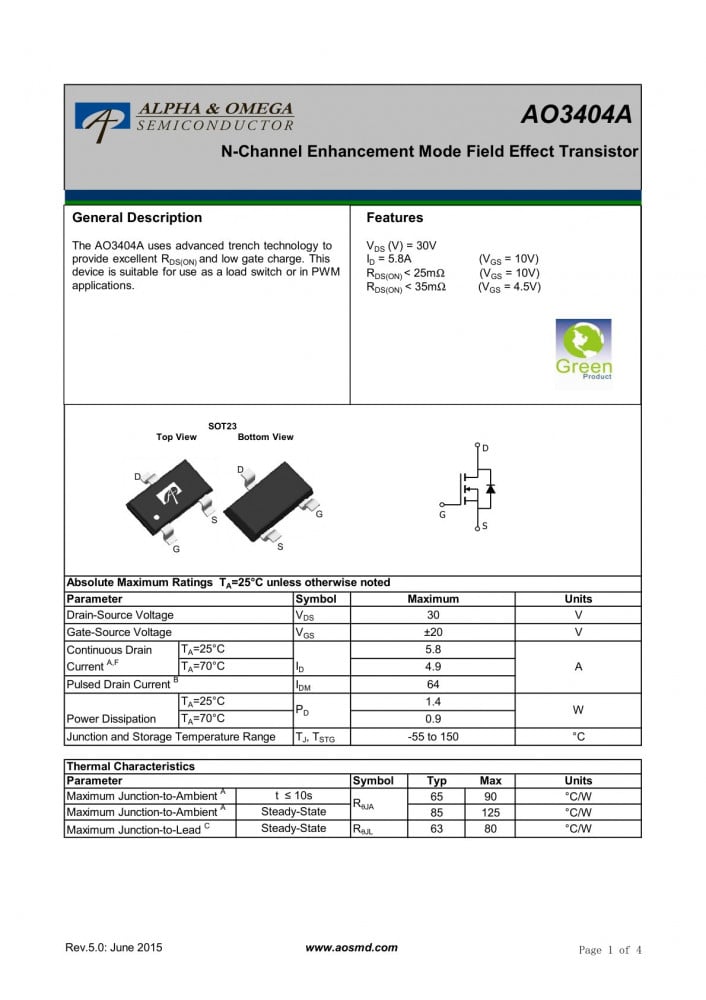 AO3404A datasheet page 1