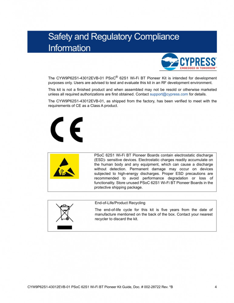 PSoC 62S1 Wi-Fi BT Pioneer Kit Guide page 4