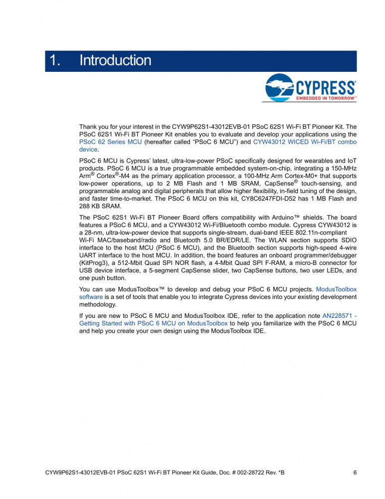 PSoC 62S1 Wi-Fi BT Pioneer Kit Guide page 6