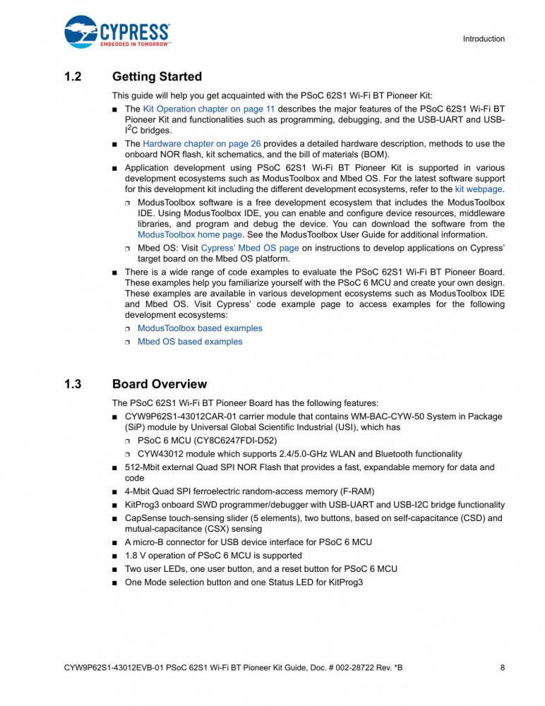 PSoC 62S1 Wi-Fi BT Pioneer Kit Guide page 8