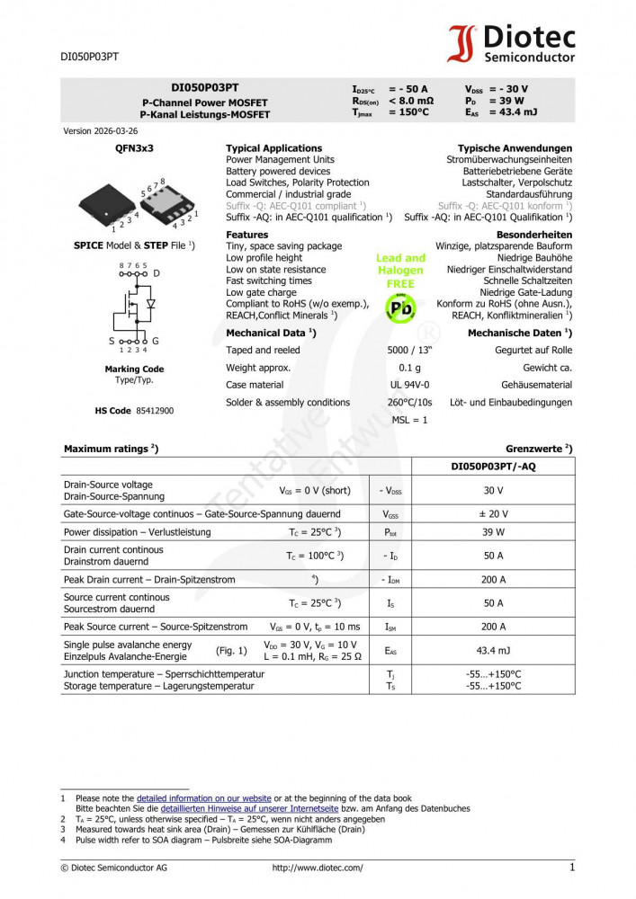 DI050P03PT datasheet page 1