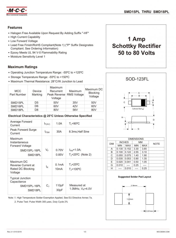 MCC SMD16PL-TP datasheet page 1