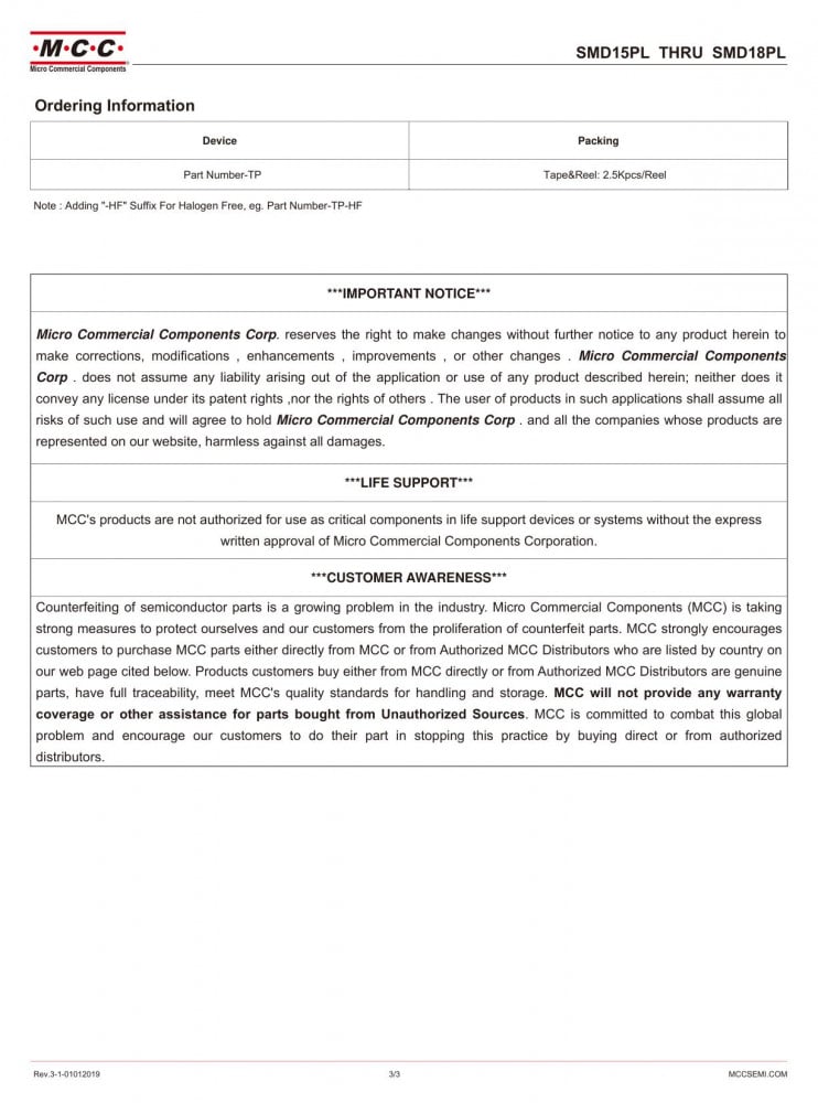 MCC SMD16PL-TP datasheet page 3