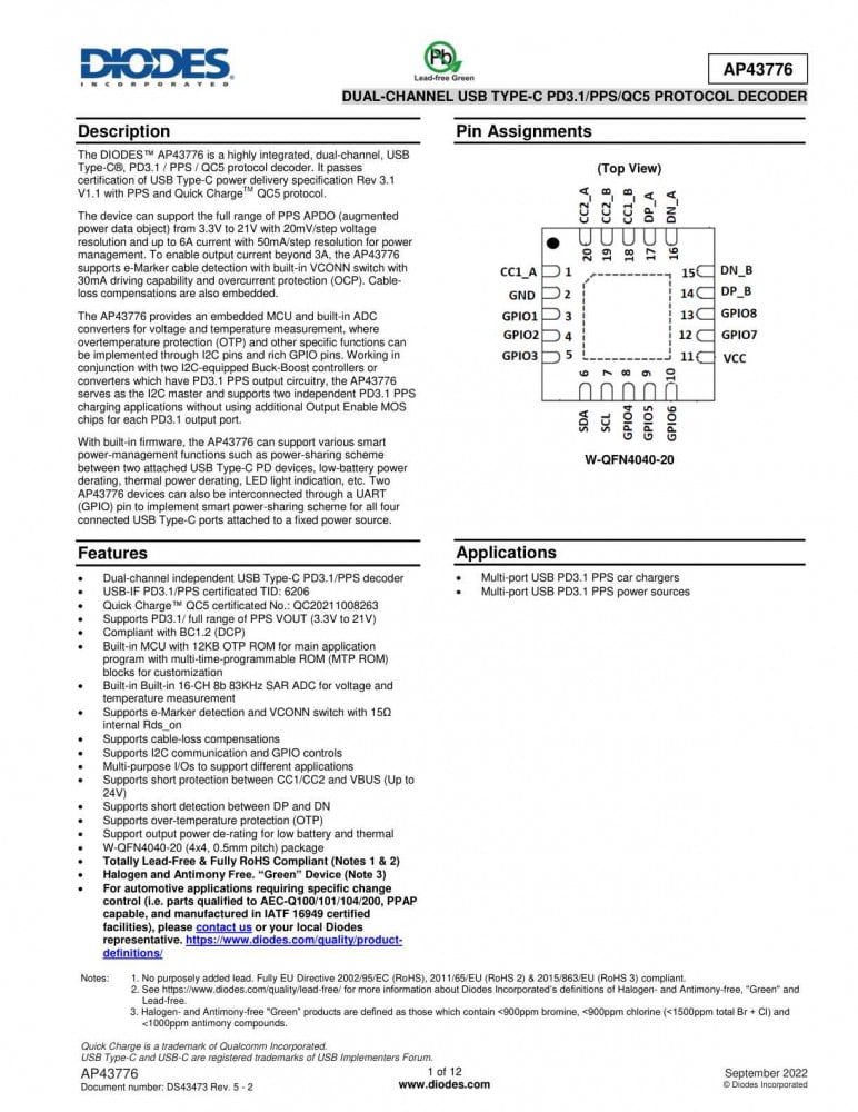 AP43776 datasheet page 1